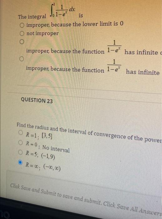 The integral ( int_{0}^{1} rac{1}{1-e^{x}} d x ) is | Chegg.com