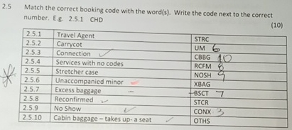 Solved 2.5 ﻿Match the correct booking code with the word(s). | Chegg.com