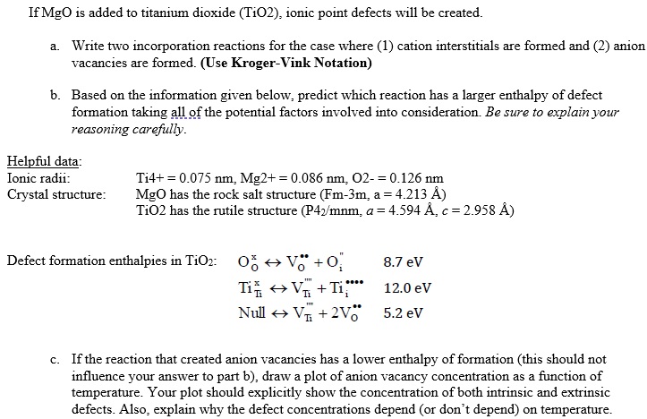 Solved If MgO is added to titanium dioxide ( ﻿TiO2 ), ﻿ionic | Chegg.com