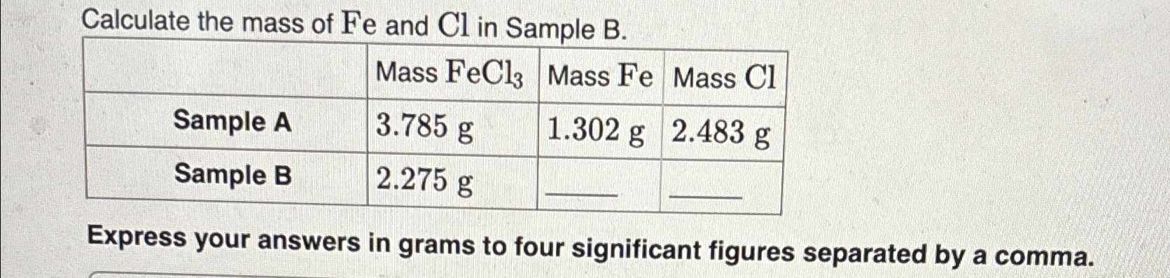 Solved Calculate the mass of Fe ﻿and Cl ﻿in Sample | Chegg.com