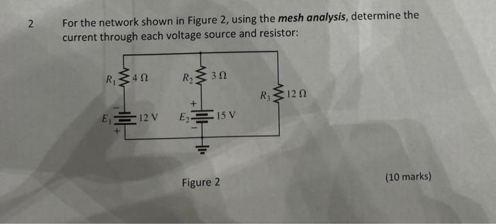 Solved For the network shown in Figure 2, using the mesh | Chegg.com