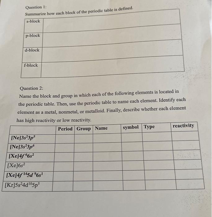 Solved Question 1: Question 2: Name the block and group in | Chegg.com
