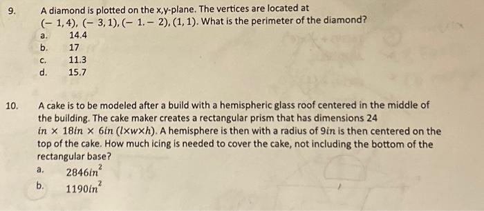 Solved A diamond is plotted on the x,y-plane. The vertices | Chegg.com