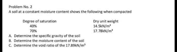 Solved Problem No. 2 A soil at a constant moisture content | Chegg.com