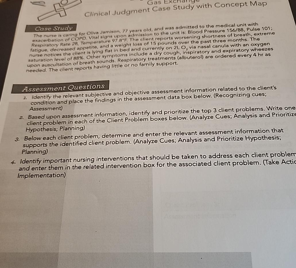 Solved Case StudyClinical Judgment Case Study with Concept | Chegg.com