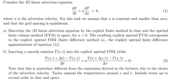 Solved Consider The 1d Linear Advection Equation