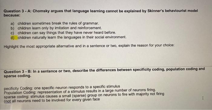 Solved Question 3 - A: Chomsky argues that language learning | Chegg.com