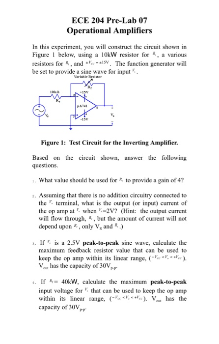 Solved ECE 204 Pre-Lab 07 Operational Amplifiers In this | Chegg.com