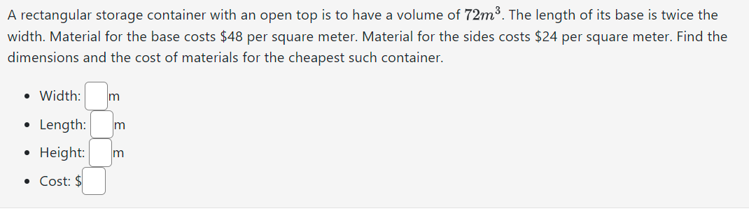 Solved A rectangular storage container with an open top is | Chegg.com