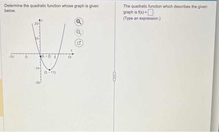Solved Determine the quadratic function whose graph is given | Chegg.com