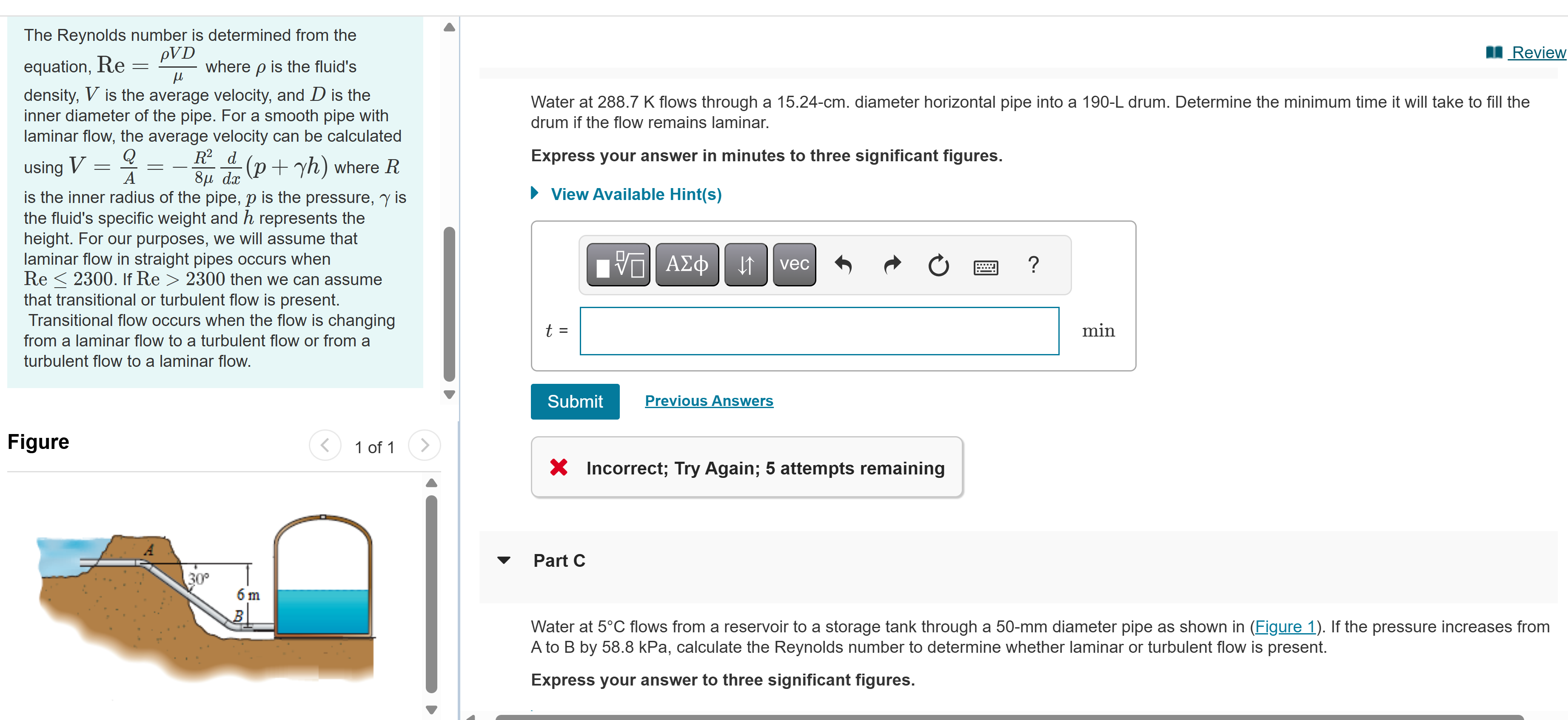 The Reynolds number is determined from the equation, | Chegg.com