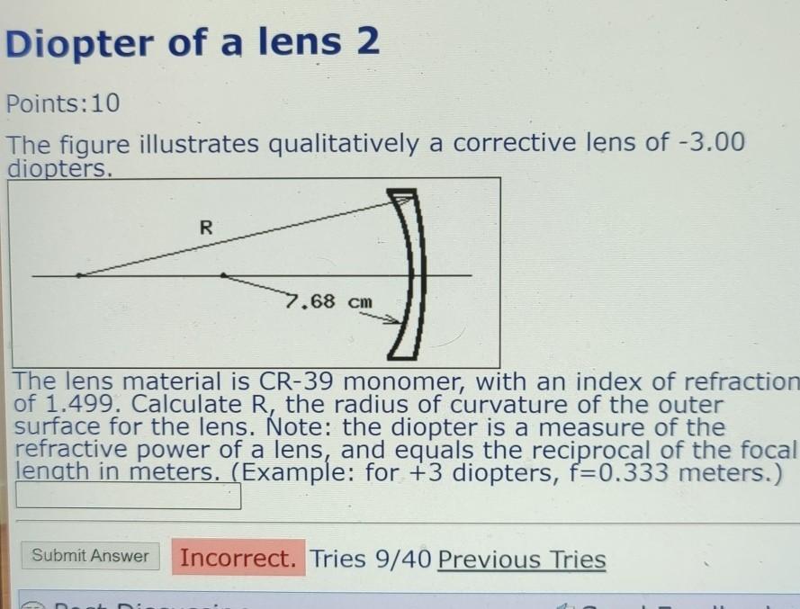 Solved Diopter of a lens 2 Points:10 The figure illustrates | Chegg.com