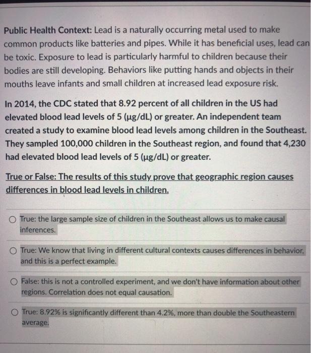 Solved Public Health Context: Lead is a naturally occurring | Chegg.com