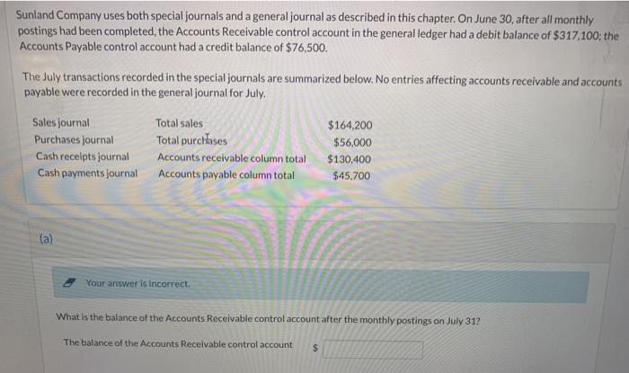 Solved Sunland Company uses both special journals and a | Chegg.com