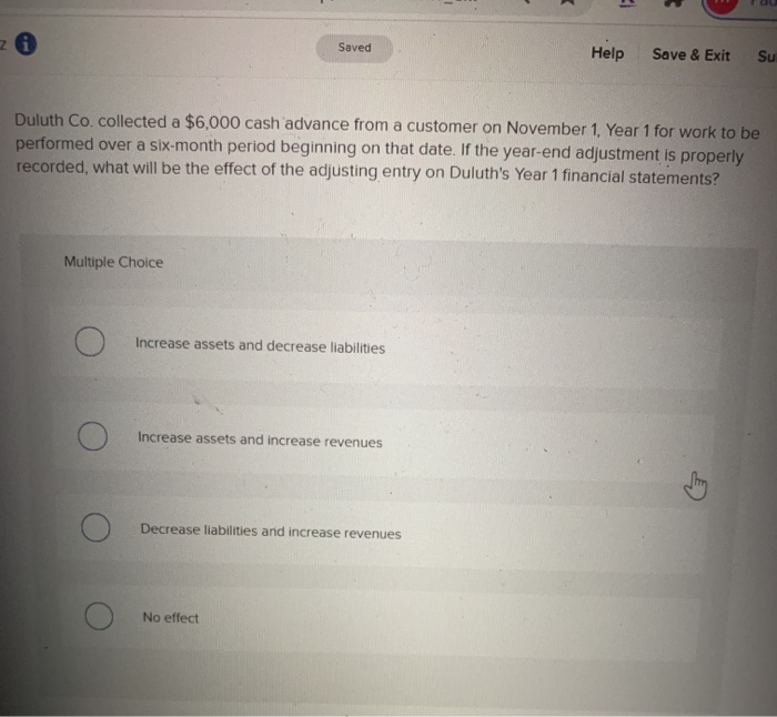 Solved Saved Help Save & Exit Su Duluth Co. collected a | Chegg.com