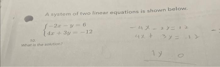 Solved A system of two linear equations is shown below. -2x | Chegg.com