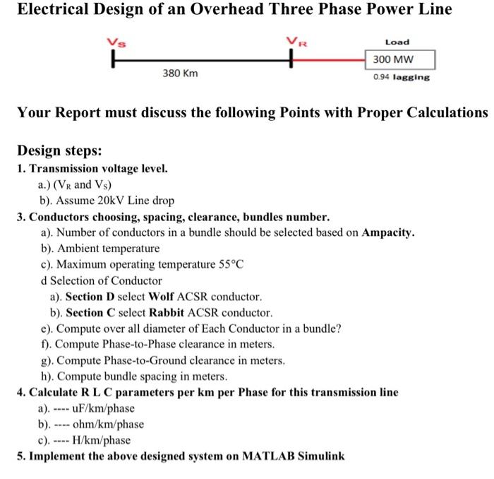 Solved Electrical Design of an Overhead Three Phase Power | Chegg.com