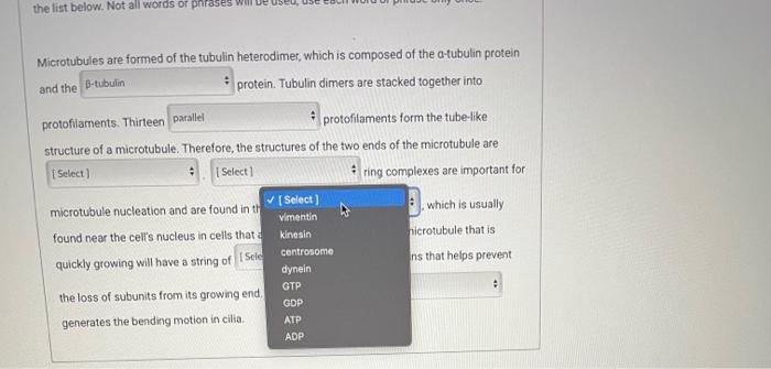 Solved Microtubules are formed of the tubulin heterodimet, | Chegg.com