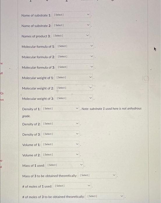 Solved - N Name of substrate 1: Select Name of substrate 2: | Chegg.com