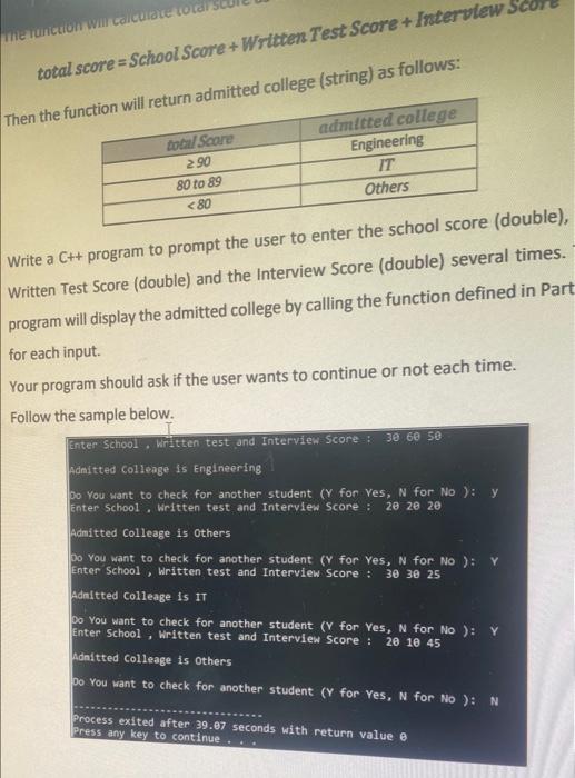 A) Write a function called Admission that accepts | Chegg.com