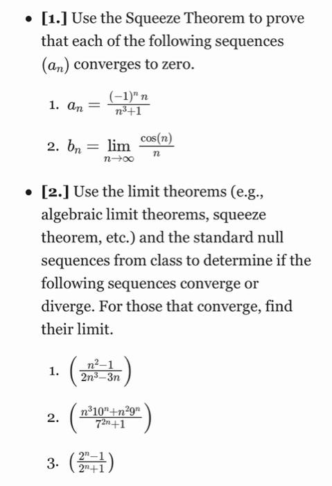 Solved - [1.] Use the Squeeze Theorem to prove that each of | Chegg.com