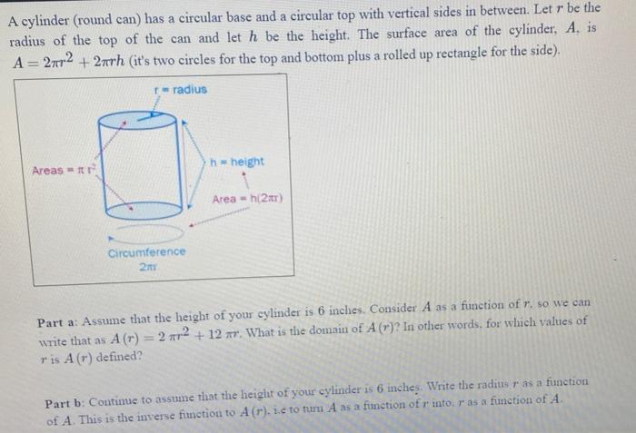 Solved A cylinder (round can) has a circular base and a | Chegg.com