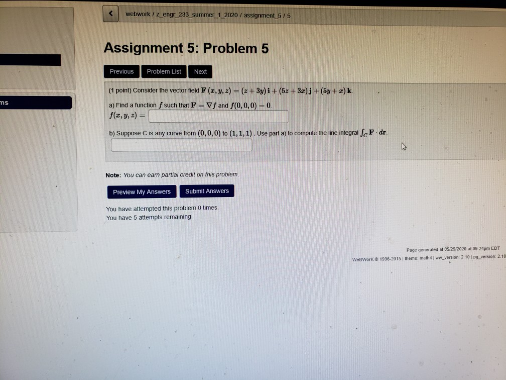 Solved webwork / z engr_233_summer_1_2020 / assignment_575 | Chegg.com