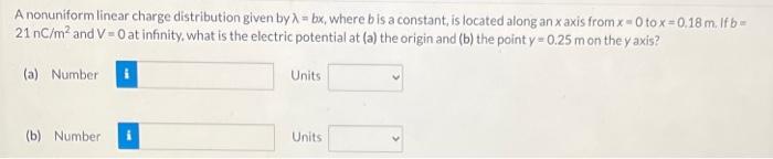 Solved A nonuniform linear charge distribution given by A = | Chegg.com