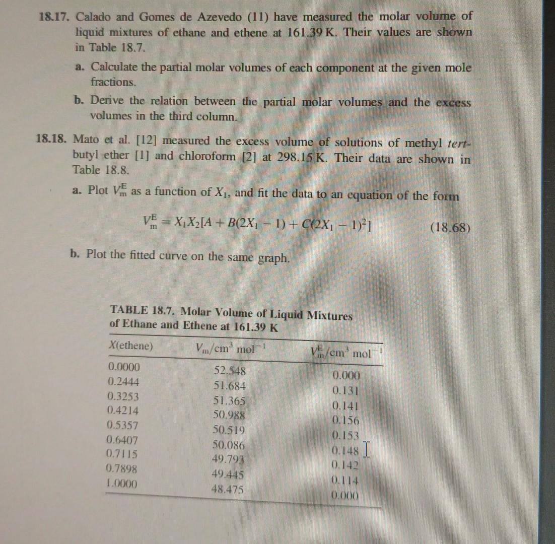 Solved a. Calculate the partial molar volumes of each | Chegg.com