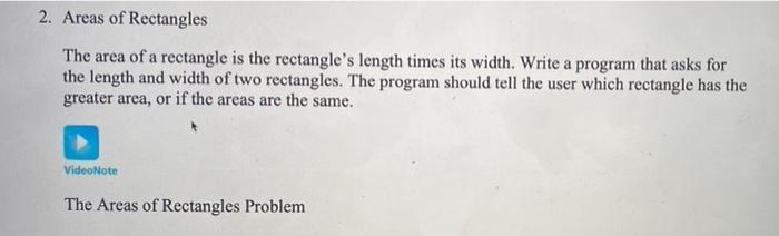 Solved 2. Areas of Rectangles The area of a rectangle is the | Chegg.com