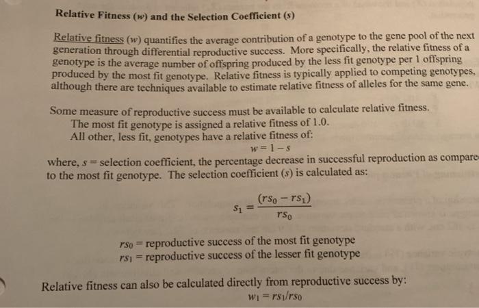Solved Relative Fitness (w) and the Selection Coefficient | Chegg.com