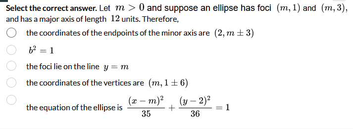 let m>0 ﻿and suppose an ellipse has foci (m,1) ﻿and | Chegg.com