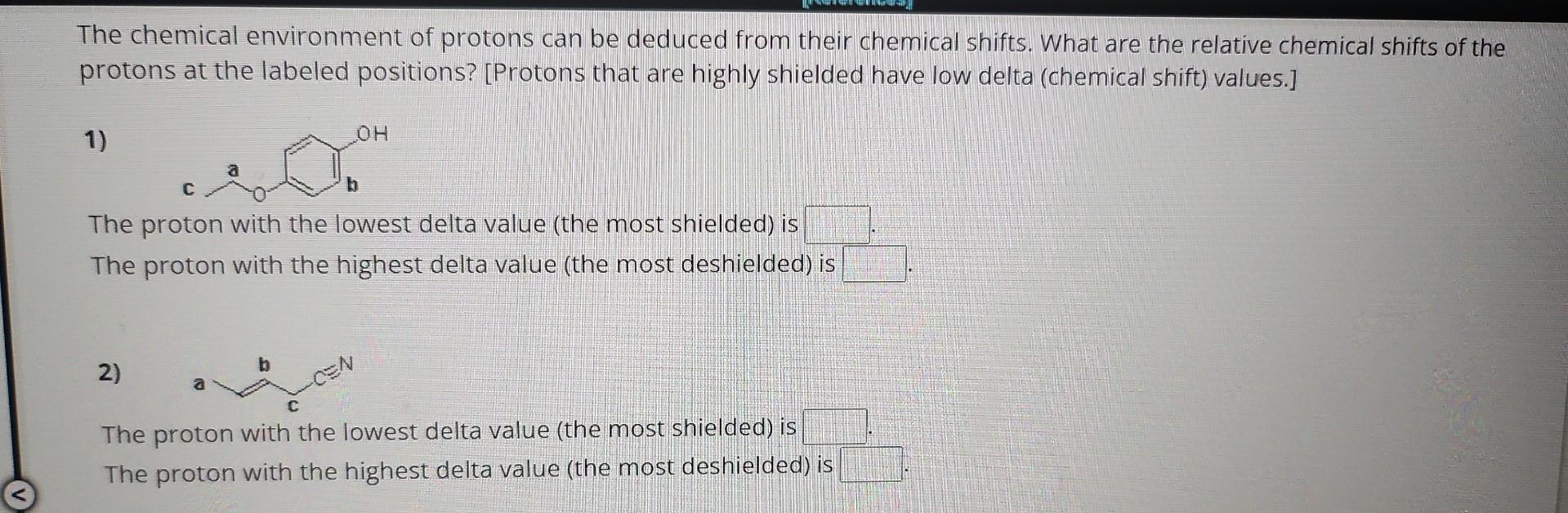 Solved The chemical environment of protons can be deduced | Chegg.com