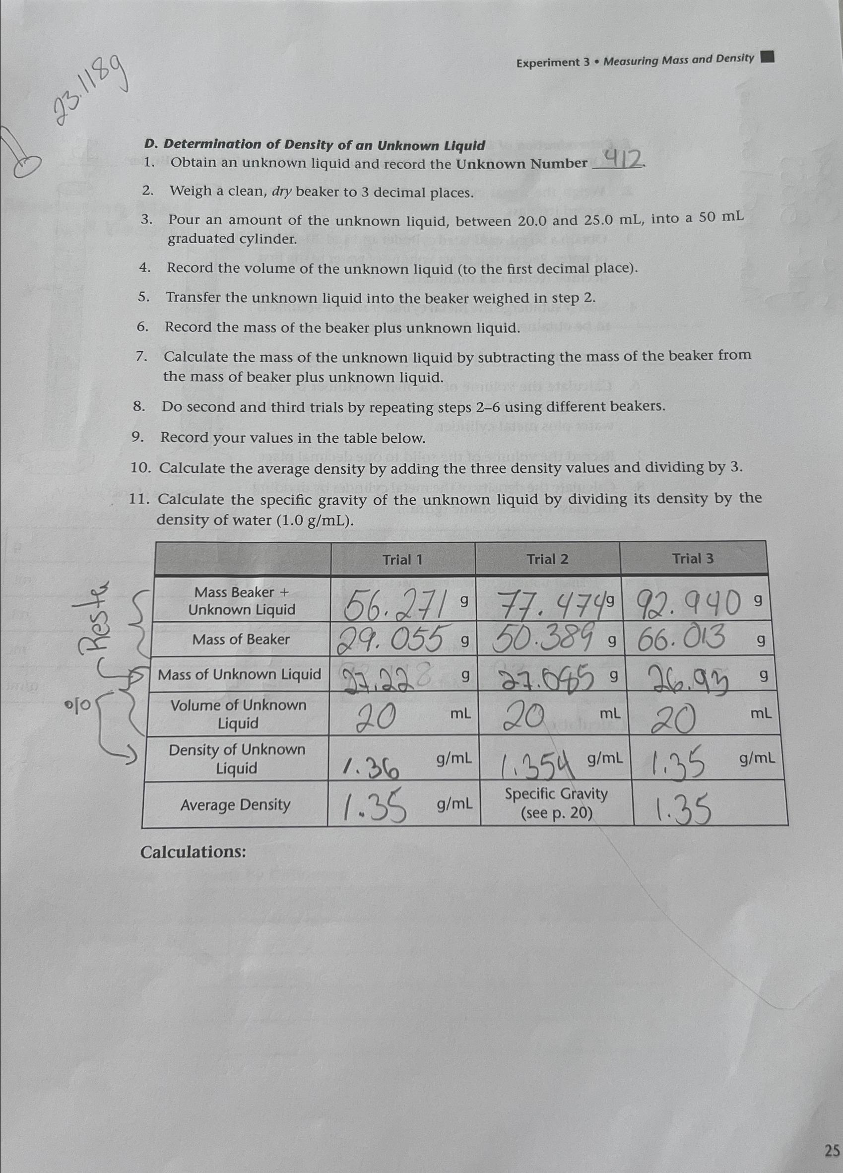 Solved Experiment 3* ﻿Measuring Mass and Density23189D. | Chegg.com