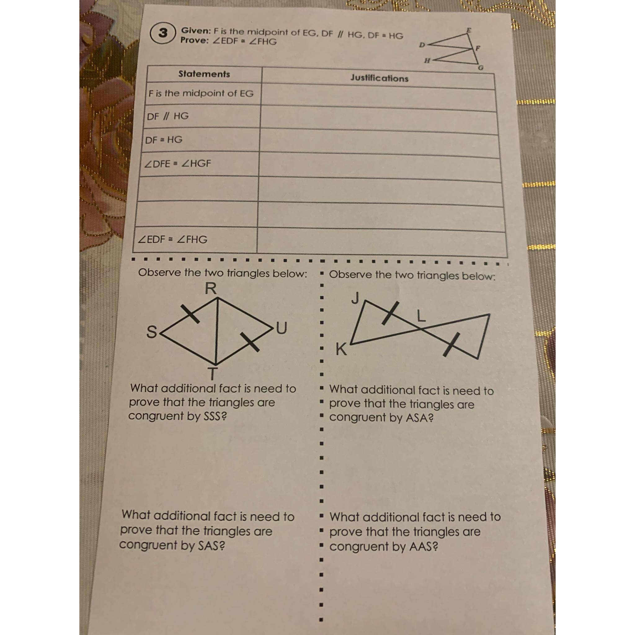 Solved (3) ﻿Given: F ﻿is the midpoint of EG,DF/HG,DF=HG | Chegg.com