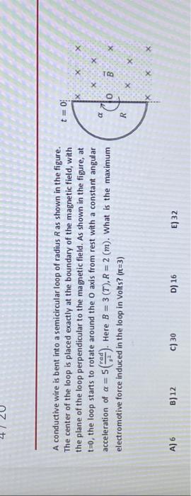 Solved A conductive wire is bent into a semicircular loop of | Chegg.com