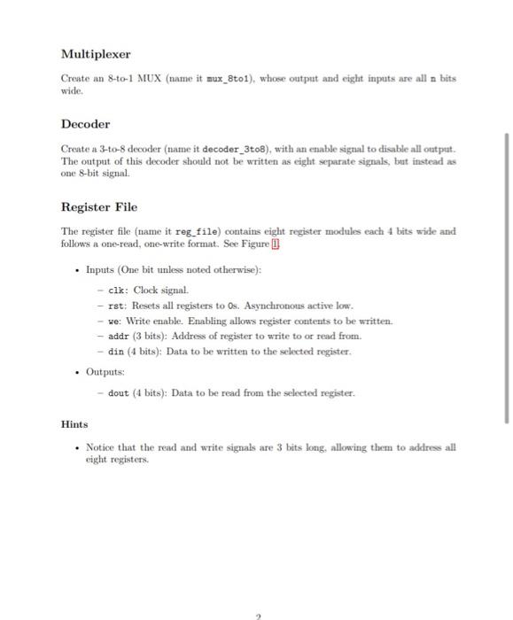 Solved Design of Digital Systems: Lab Assignment 2 The | Chegg.com