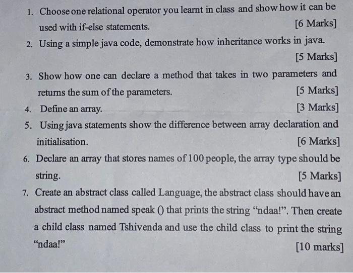 Solved 1. Choose one relational operator you learnt in class | Chegg.com