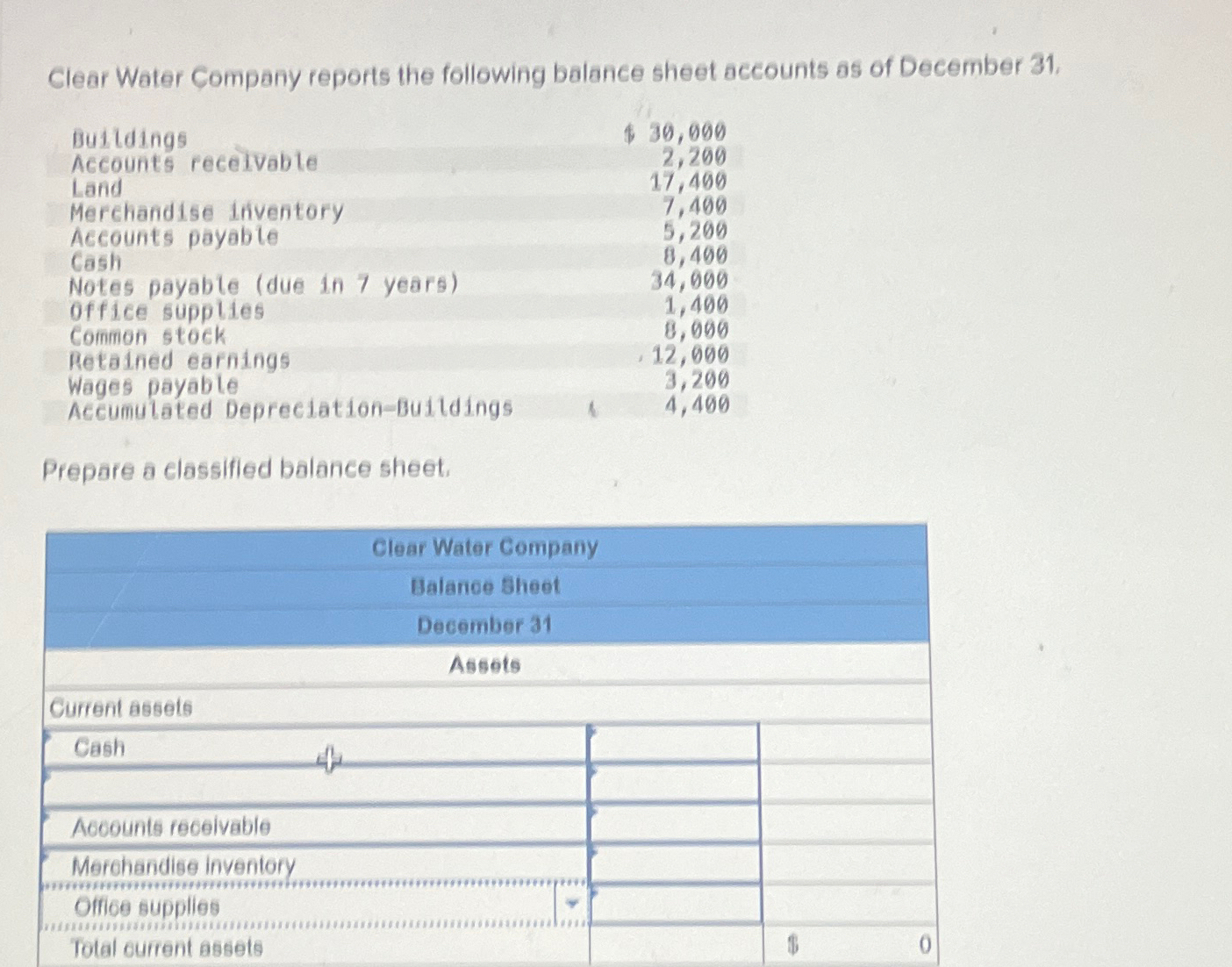 Solved Clear Water Company reports the following balance | Chegg.com