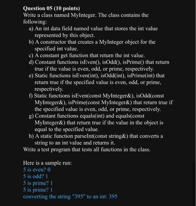 Solved Question 05 (10 points) Write a class named | Chegg.com Solved Question 05 (10 points) Write a class named | Chegg.com