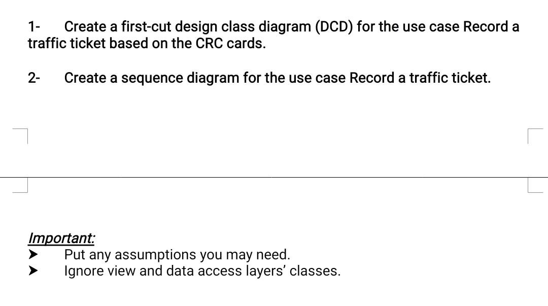 Solved 1- Create a first-cut design class diagram (DCD) for | Chegg.com