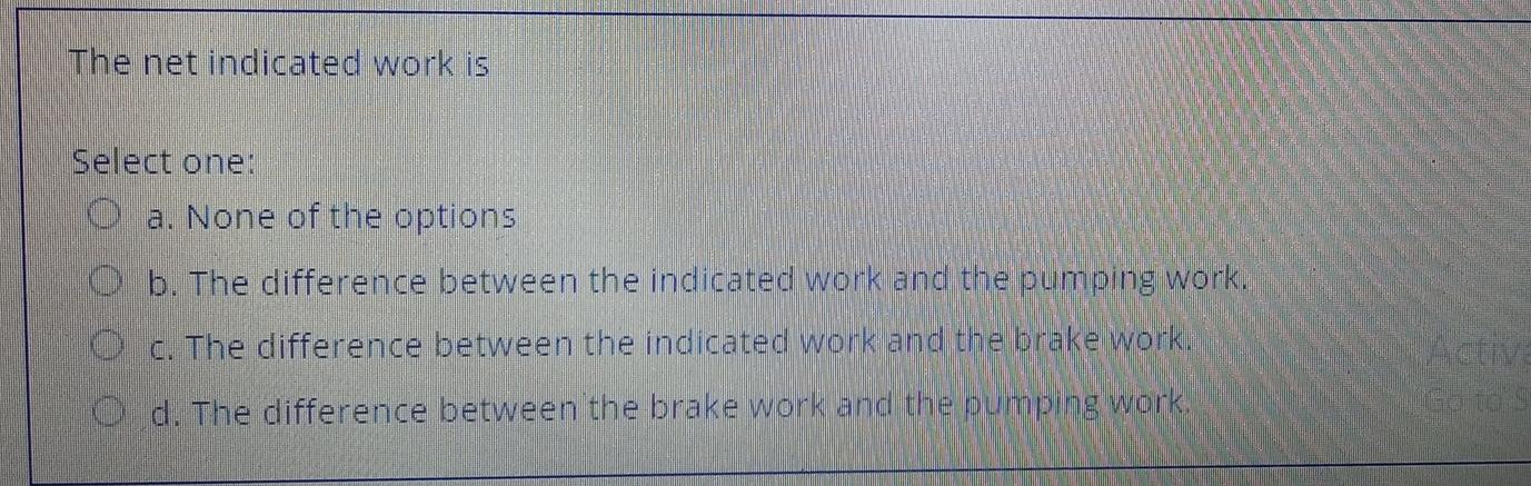 Solved The net indicated work is Select one: oa. None of the | Chegg.com