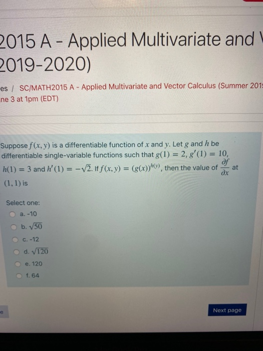 Solved 2015 A - Applied Multivariate and 2019-2020) es / | Chegg.com