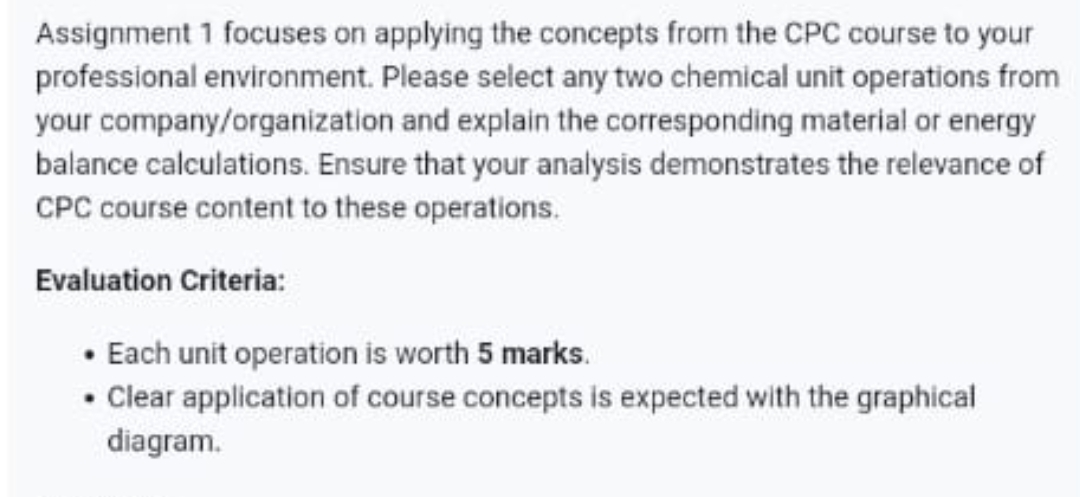 Solved Assignment 1 ﻿question -cpc means chemical process | Chegg.com