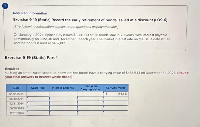 Solved Required information Exercise 9-19 (Static) Record | Chegg.com