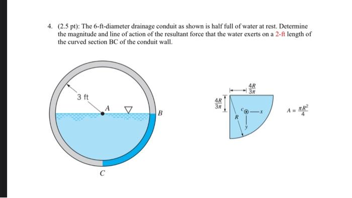 [Solved]: 4. ( (2.5 mathrm{pt}) ) : The 6-ft-diameter dr