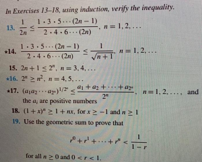 Solved In Exercises 13-18, using induction, verify the | Chegg.com