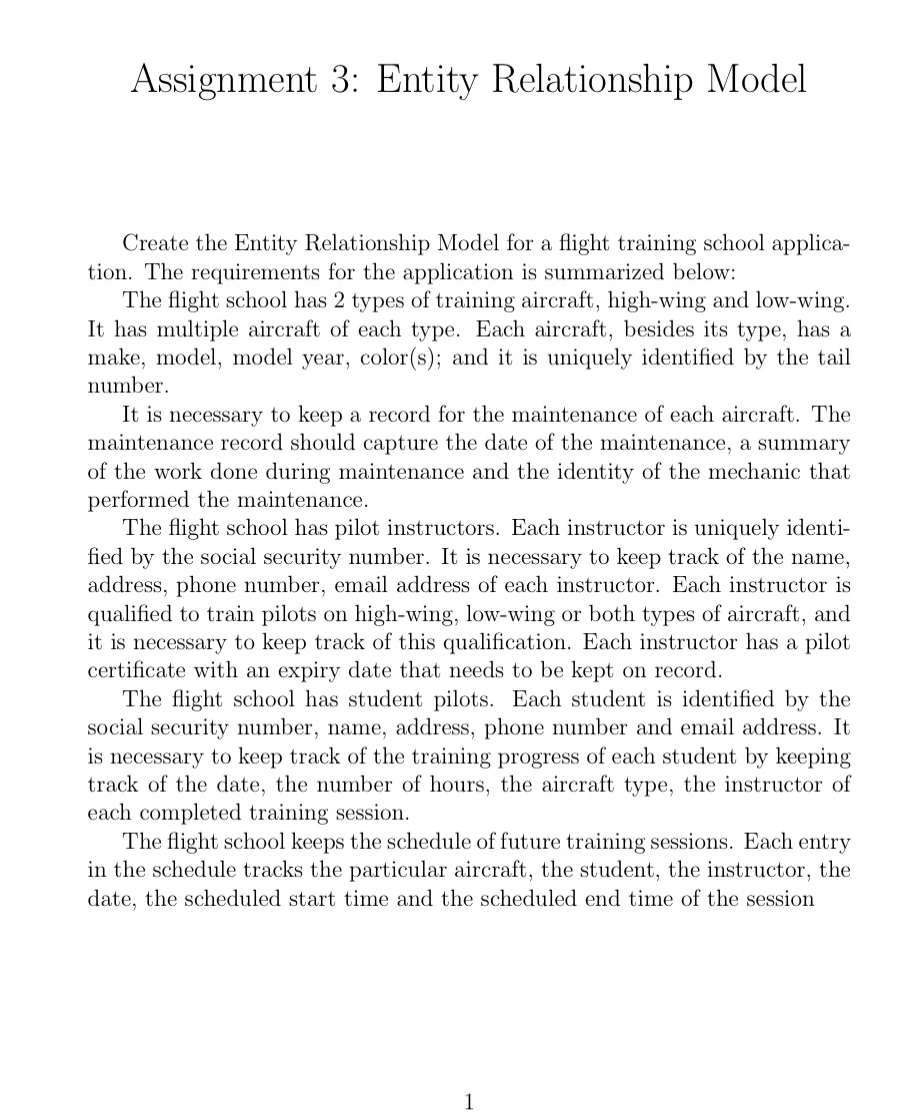 Solved Assignment 3: Entity Relationship ModelCreate the | Chegg.com