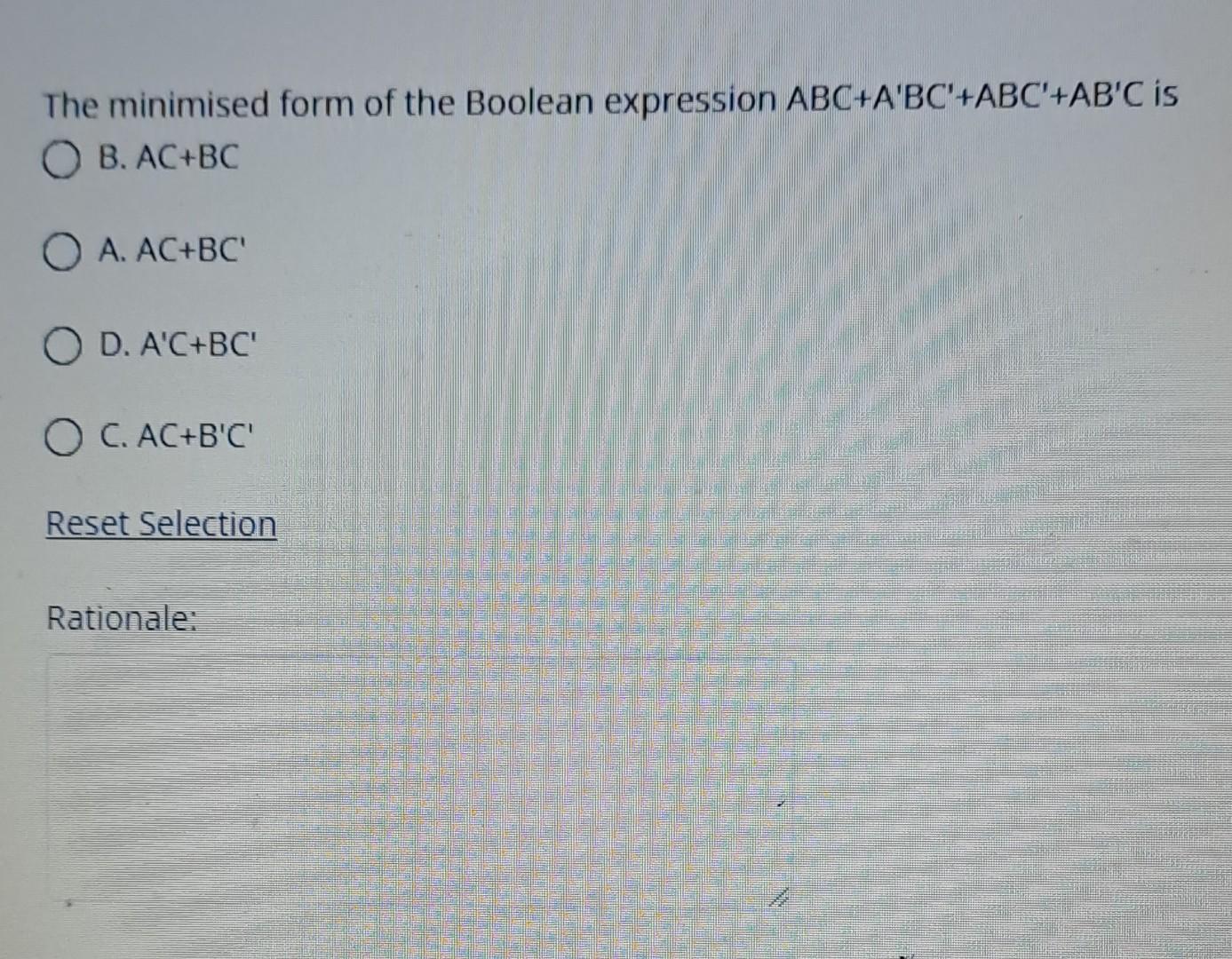 Solved The minimised form of the Boolean expression | Chegg.com