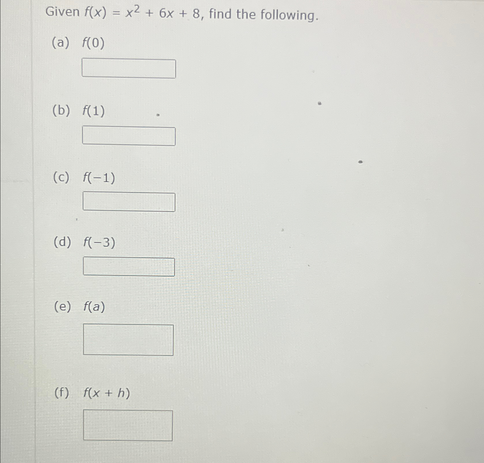 Solved Given f(x)=x2+6x+8, ﻿find the | Chegg.com